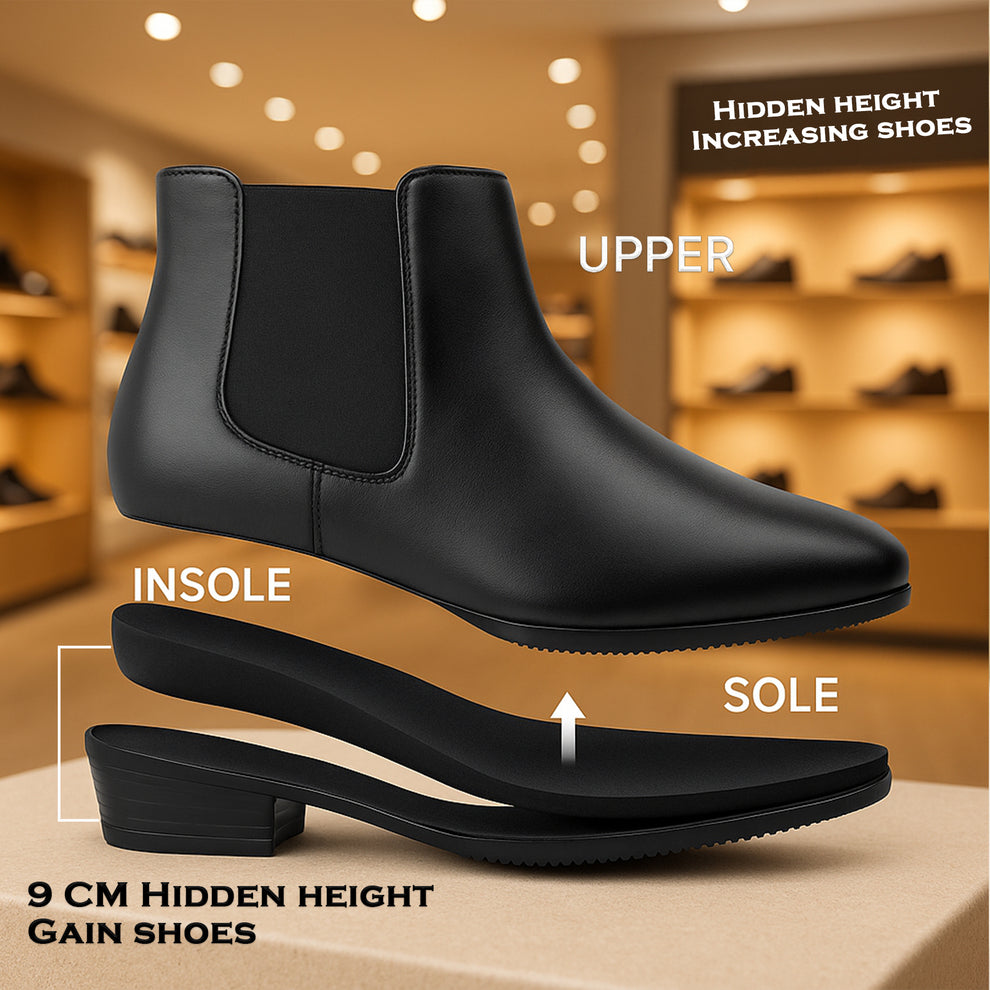 Invisible Heel Lift Chelsea Boots Mens 3.5 Inch Height Increase Dress ...